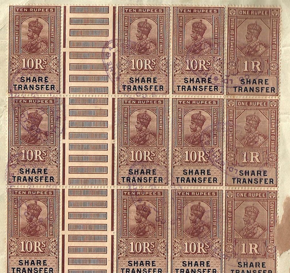 Pre – Independence India Share Transfer stamps – Gutter Pairs – Fiscals ...