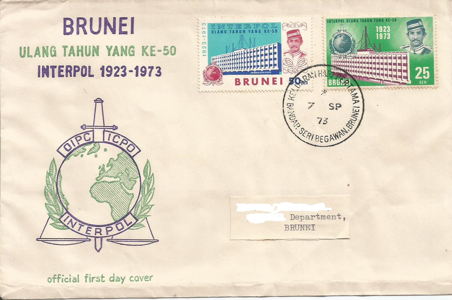 Stamps of Brunei – 50th Anniversary INTERPOL 1973. – Stamp Digest