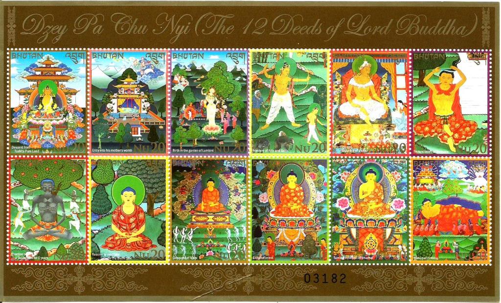 12 Deeds of Buddha – Miniature Sheet of Bhutan 2014. – Stamp Digest