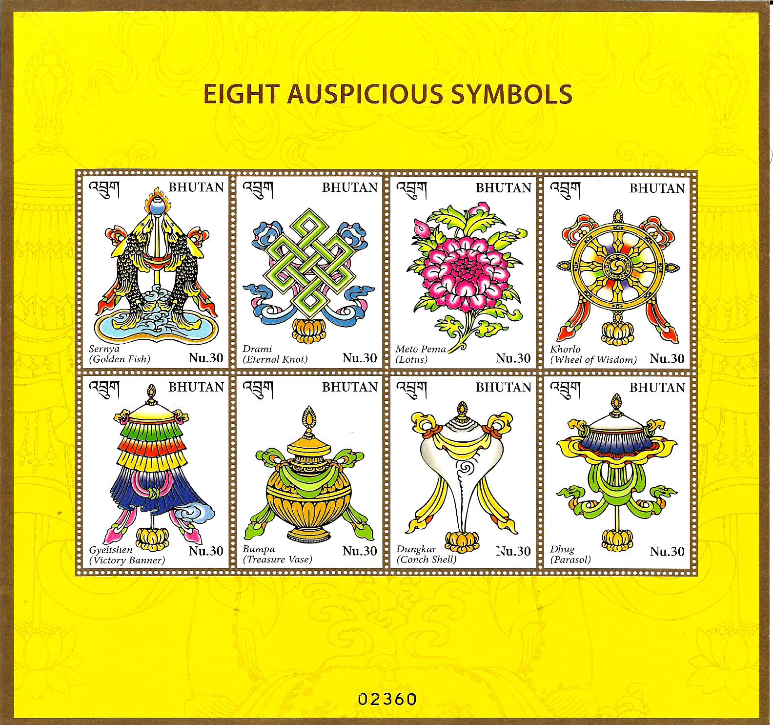 Eight Auspicious Symbols of Buddhism-Bhutan Miniature Sheet 2016 ...
