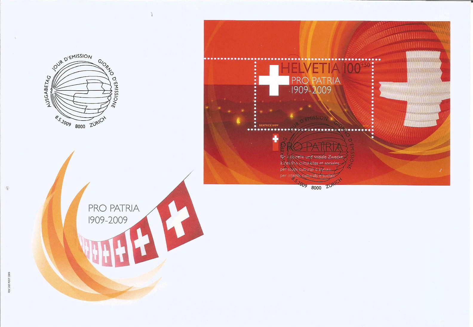 100 Years of Pro Patria – FDC Miniature Sheet Switzerland 2009 – Stamp ...