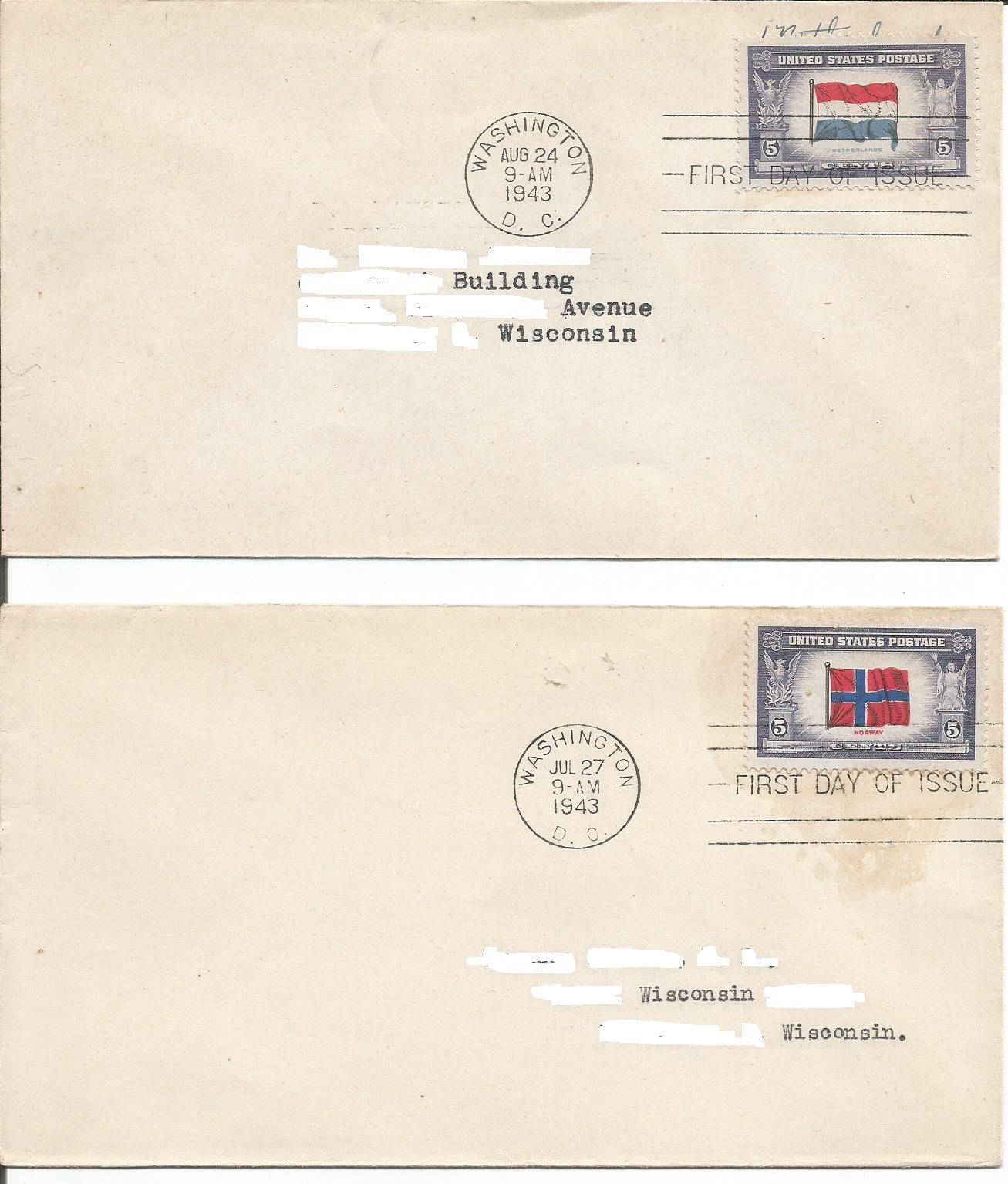 Stamps on Flags of Overrun Countries Norway & Netherlands -USA 1943 ...
