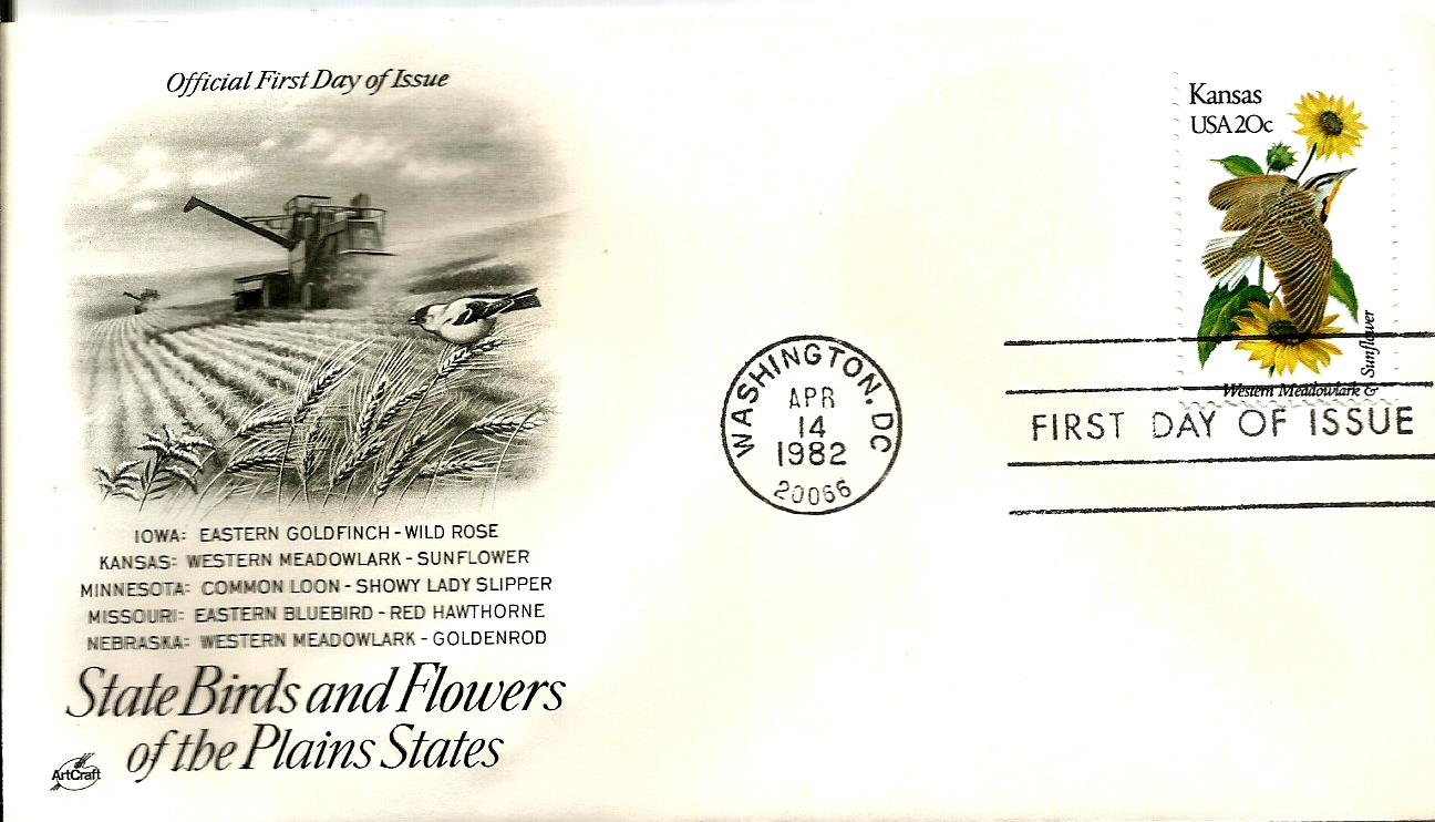 State Bird and Flower of Kansas – USA 1982. – Stamp Digest