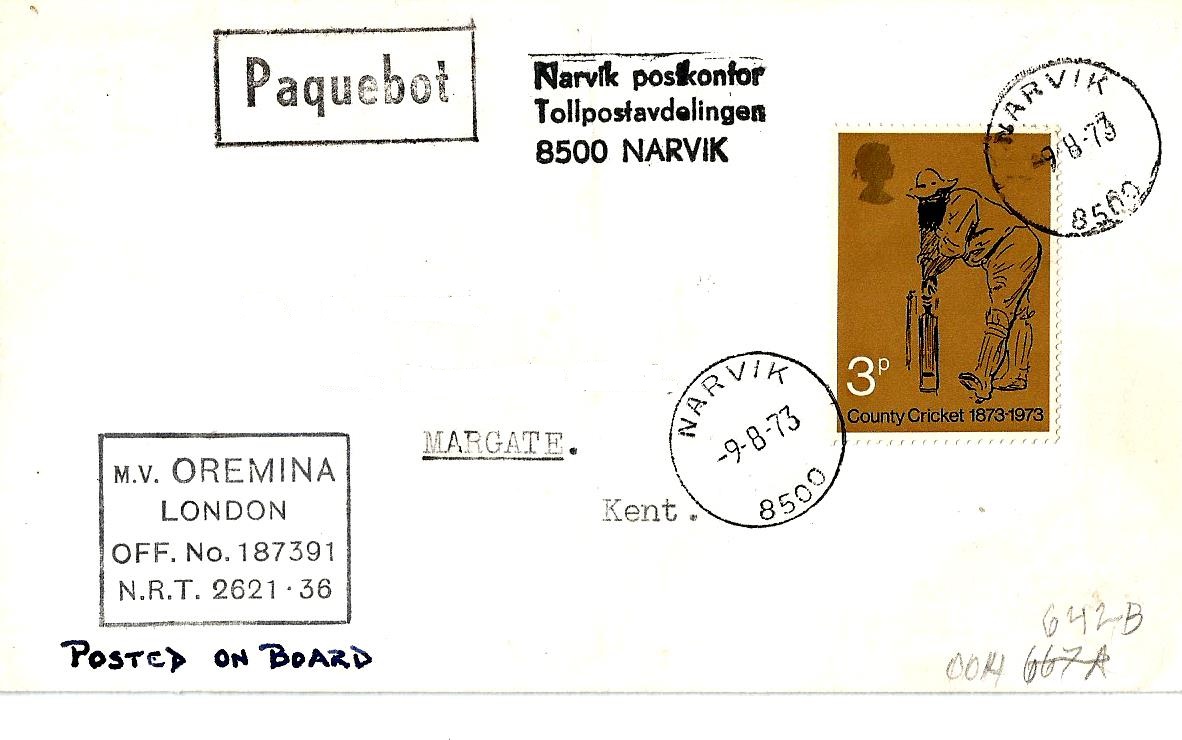 Paquebot Cover 1973 – London -Narvik. – Stamp Digest
