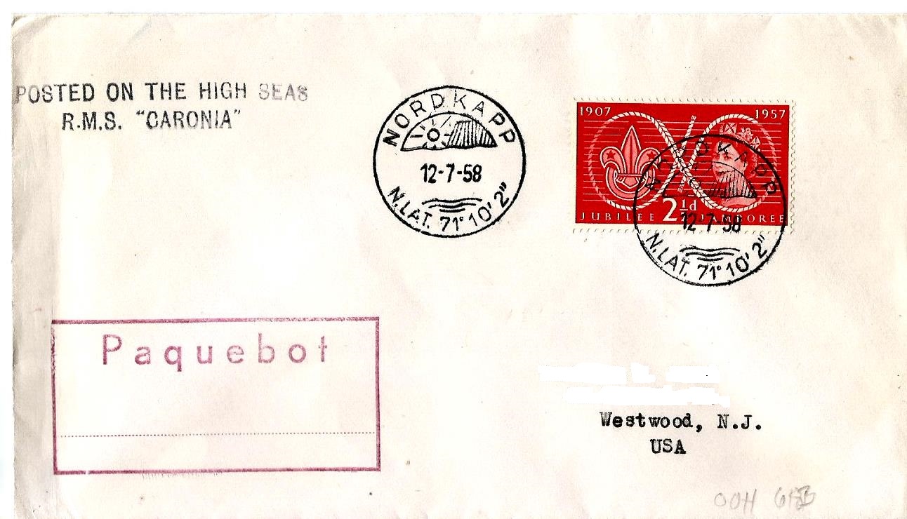 Paquebot Cover 1958 – RMS Caronia -Nordkapp -USA – Stamp Digest