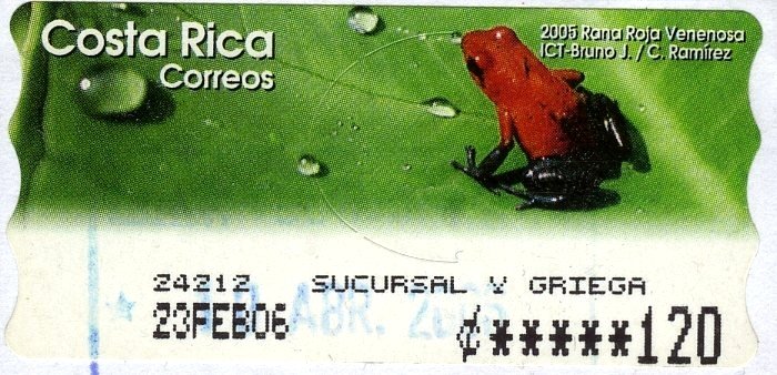 ATM Labels Costa Rica – Frogs – Stamp Digest